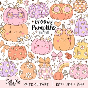 Groovy Retro Pumpkin Clipart Autumn Png Disco Pumpkin Png Trendy Fall ...