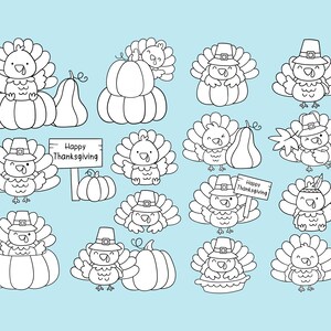 Cute Turkey Digital Stamp Outline Coloring Autumn Clipart Fall Clipart ...