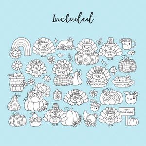 Doodle Groovy Thanksgiving Digital Stamp Outline Thanksgiving Day Fall ...