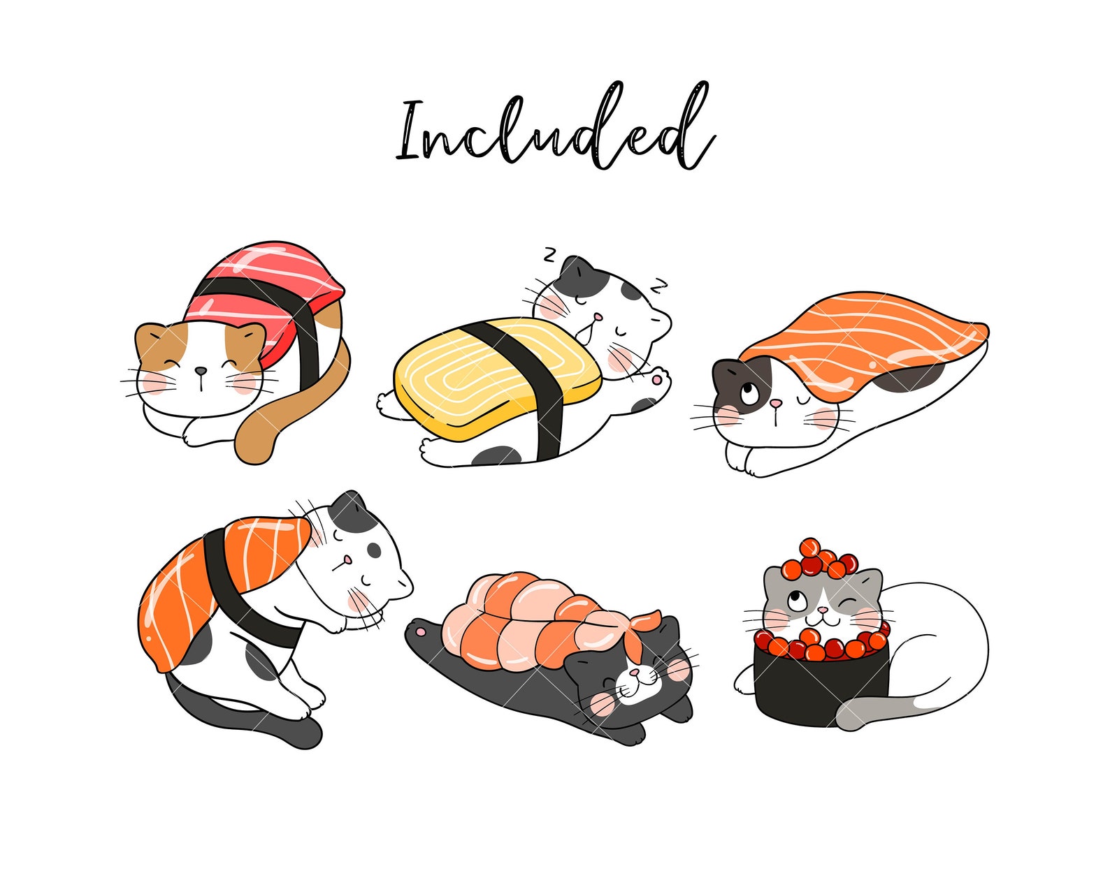 Kawaii Sushi Cats Clipart Cat Png Kitten Clipart Japanese Food - Etsy