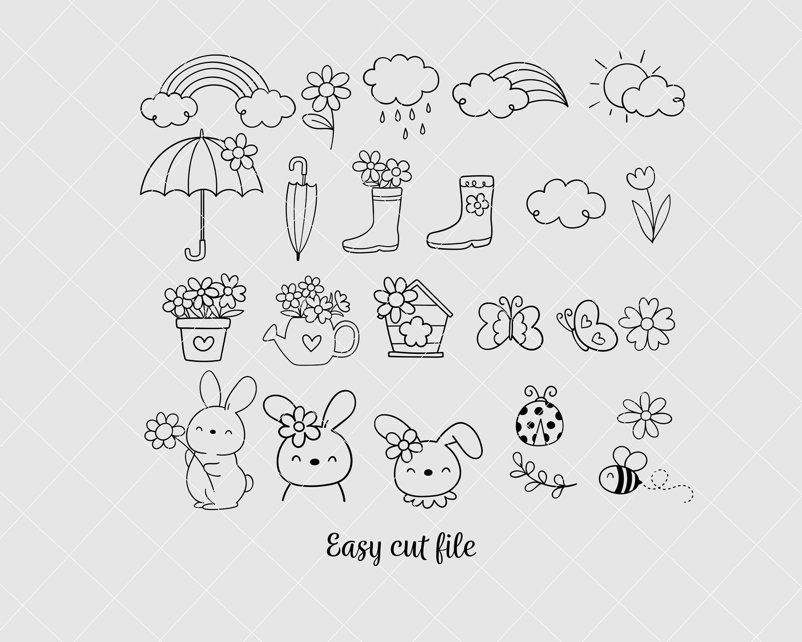 Doodle Spring Svg Spring Clipart Spring Svg Doodle Svg Bunny - Etsy
