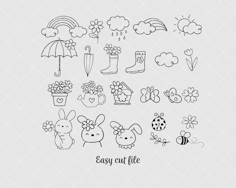 Doodle Spring Svg Spring Clipart Spring Svg Doodle Svg Bunny - Etsy
