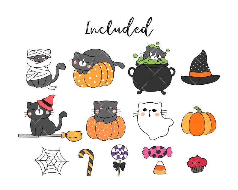 Cats Halloween Clipart Black Cats Clipart Halloween Treats - Etsy