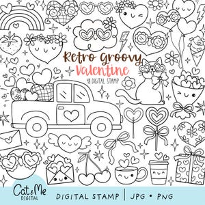 Groovy Valentine Digital Stamp Retro Valentine Day Png Hippie Love ...
