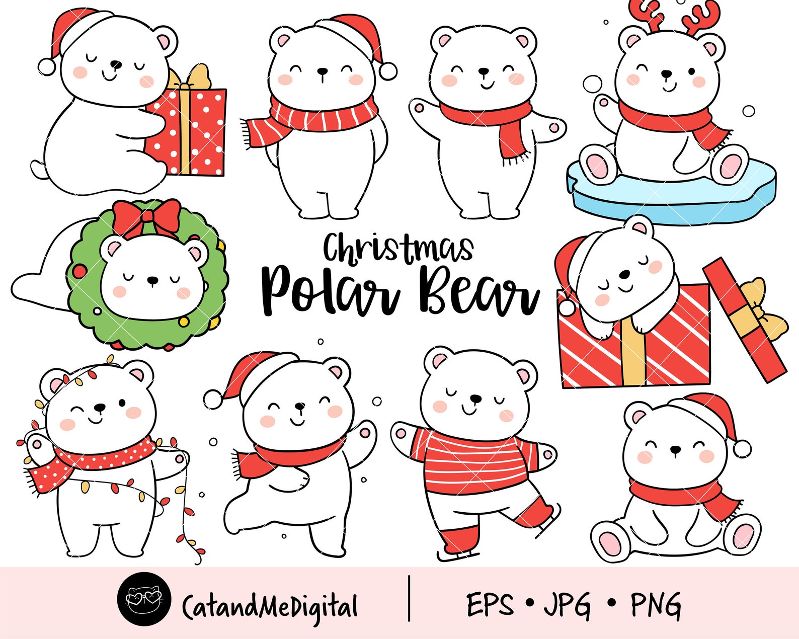 Christmas Polar Bear Clipart Bear Clipart Holiday Clipart - Etsy