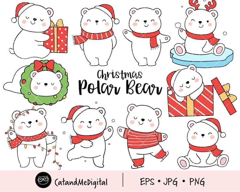 Christmas Polar Bear Clipart Bear Clipart Holiday Clipart - Etsy