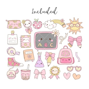 School Girl Clipart Pastel School Supplies Png Pink Back to School ...