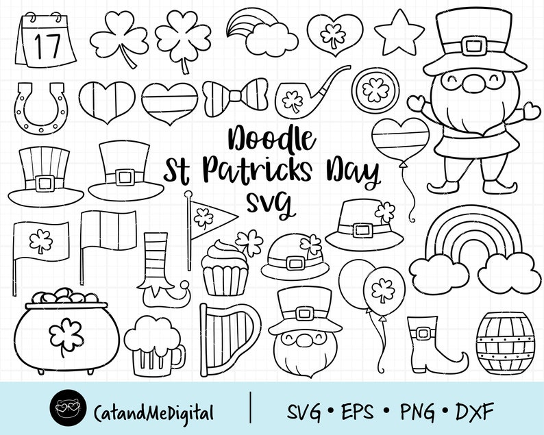 Doodle St. Patricks Day Svg Outline Patricks Day Svg Shamrock - Etsy