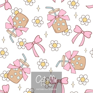Coquette Iced Coffee Seamless Pattern Girly Pink Bow Pattern Iced ...