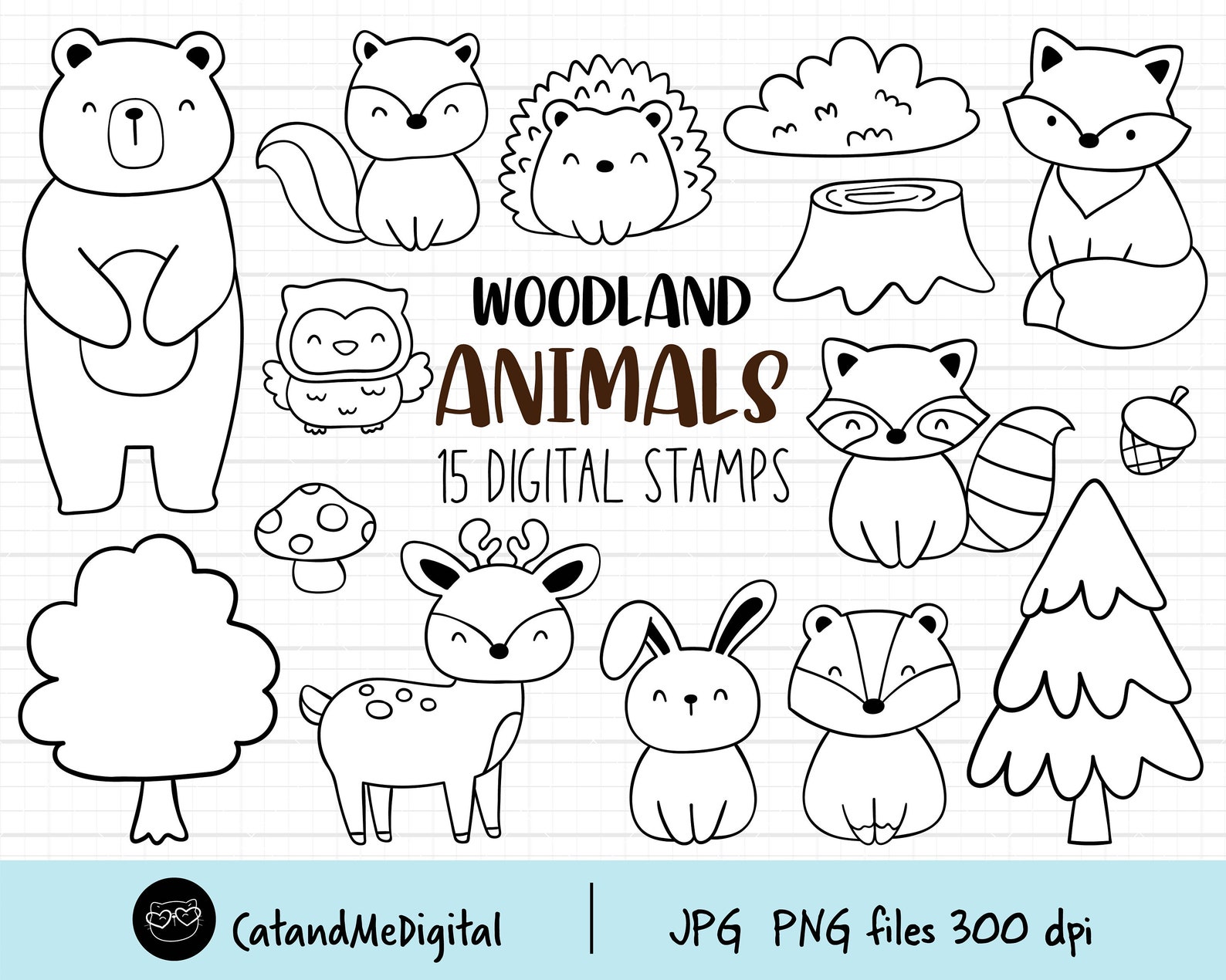 Woodland Animal Digital Stamp Wild Animals Clipart Outline | Etsy