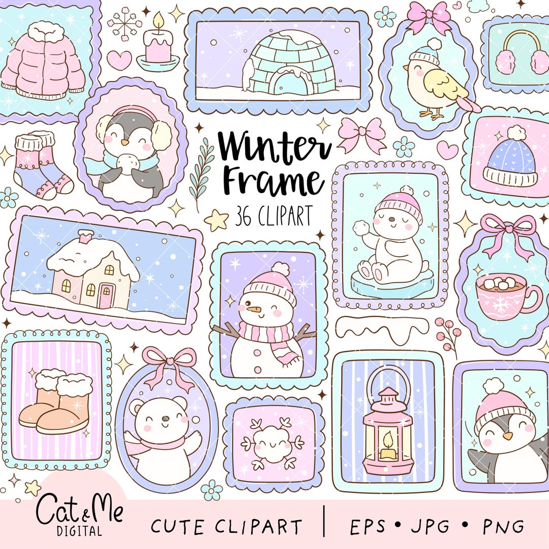 Winter Frames Clipart, Cozy Winter, Snow Day Clipart, Preppy Winter ...