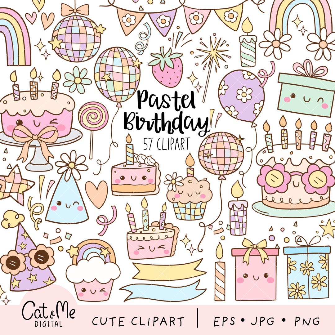Groovy Pastel Birthday Clipart Happy Birthday Png Classroom Decor Png ...