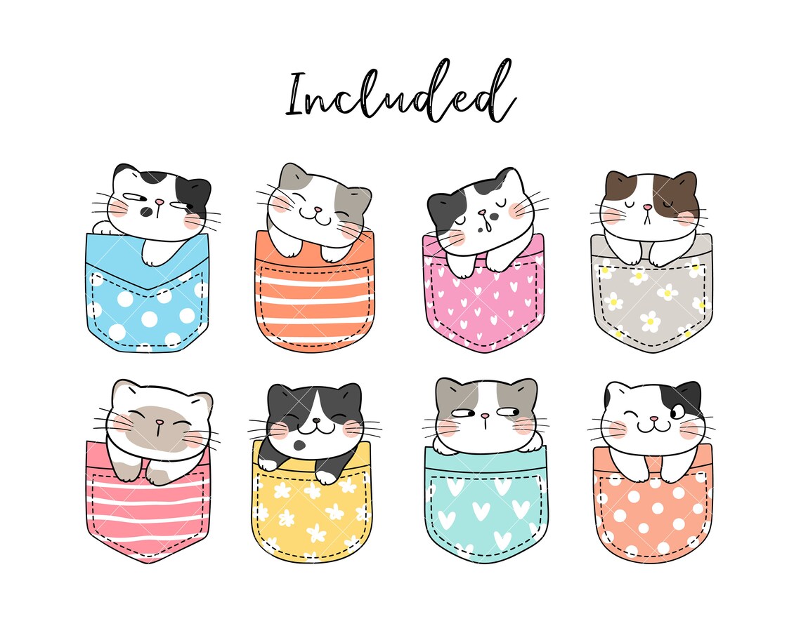 Pocket Cats Clipart Cat Clipart Baby Nursery Animal Png - Etsy