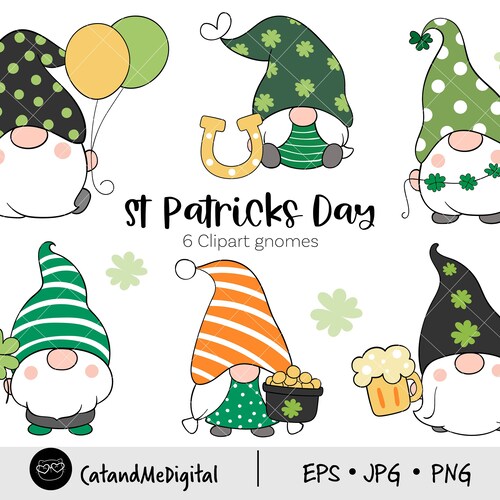 St Patrick's Day Gnome Clipart Lucky Clipart Clover - Etsy
