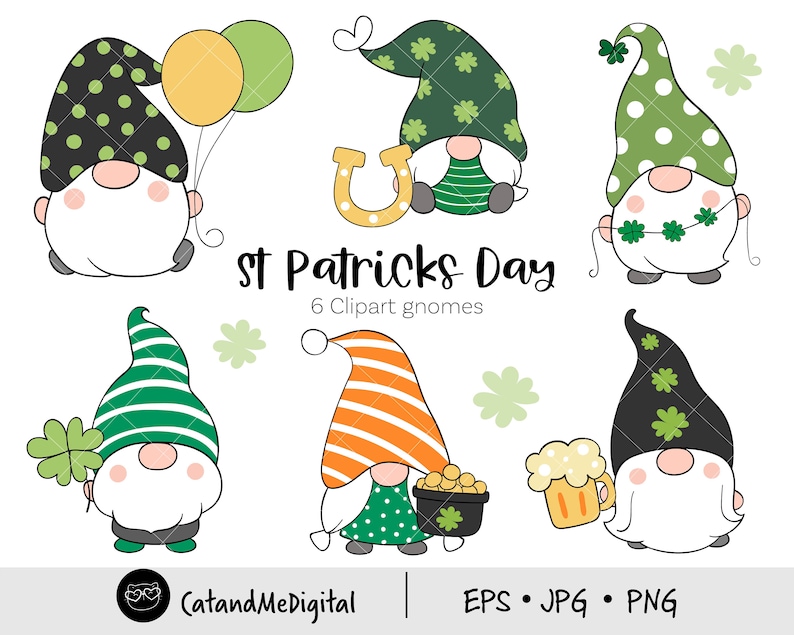 St Patrick's Day Gnome Clipart Lucky Clipart Clover Clipart Nordic ...