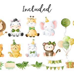 Watercolor Safari Party Clipart Jungle Animals Png Nursery Decor Art ...