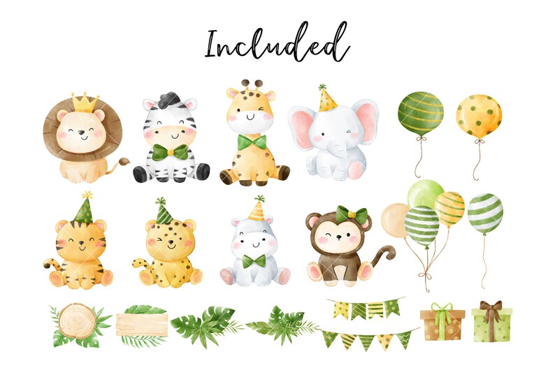 Watercolor Safari Party Clipart Jungle Animals Png Nursery - Etsy