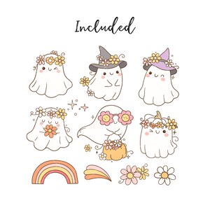 Retro Flower Ghost Clipart Halloween Clipart Spooky Girly Png Hippie ...
