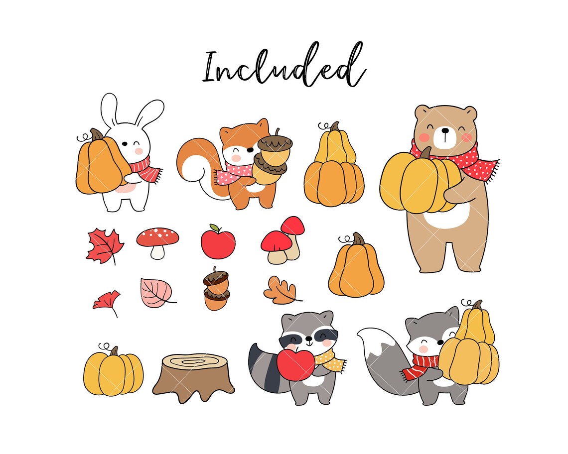 Autumn Animal Forest Clipart Woodland Png Fall Clipart Forest - Etsy