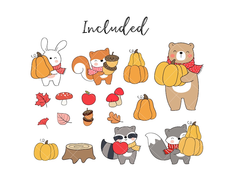 Autumn Animal Forest Clipart Woodland Png Fall Clipart Forest - Etsy