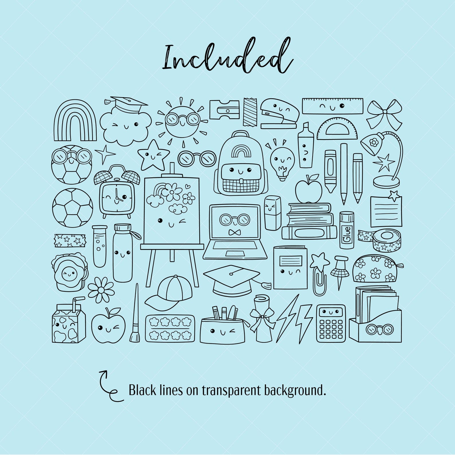 Doodle School Digital Stamp Outline Back to School Stamp Teacher ...