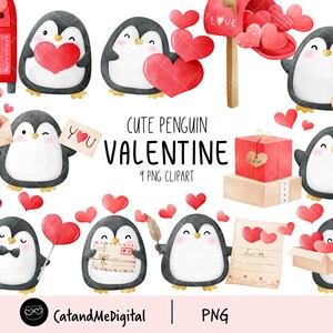 Penguin Valentine Clipart Letter Clipart Mail Clipart Watercolor Animal ...