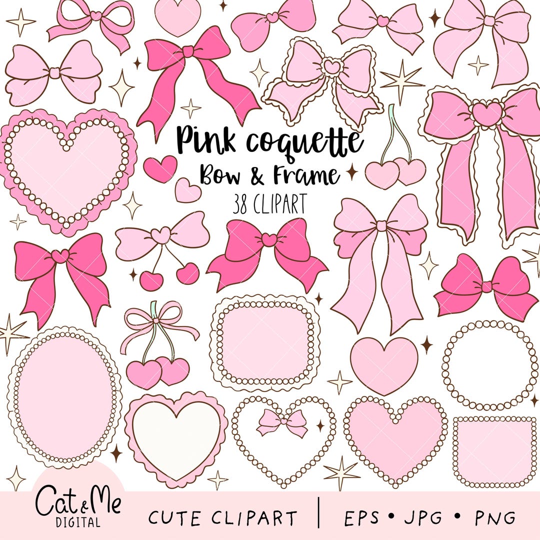 Pink Coquette Bows Clipart Valentine Heart Bow Frame Png Whimsical ...