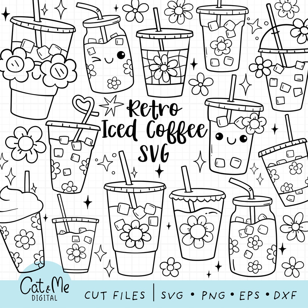 Retro Iced Coffee Svg Doodle Coffee Svg Coffee Cup Svg Trendy Iced Svg ...