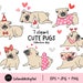 Valentine Pug Dogs Clipart Valentine Clipart Illustration Pug - Etsy