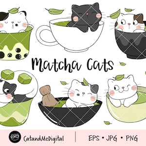Matcha Cats Clipart Cat Clipart Green Tea Clipart Beverage Clipart ...