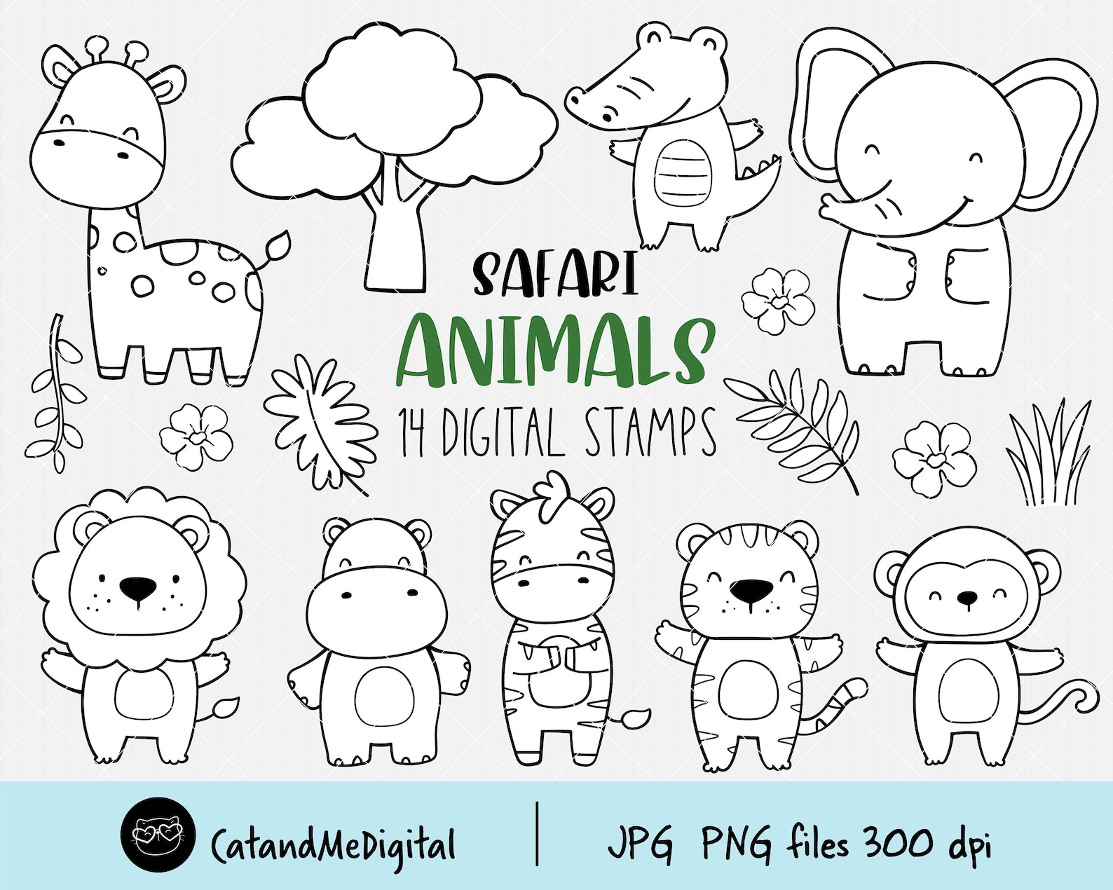 Safari Animals Digital Stamp Wild Animals Clipart Outline - Etsy