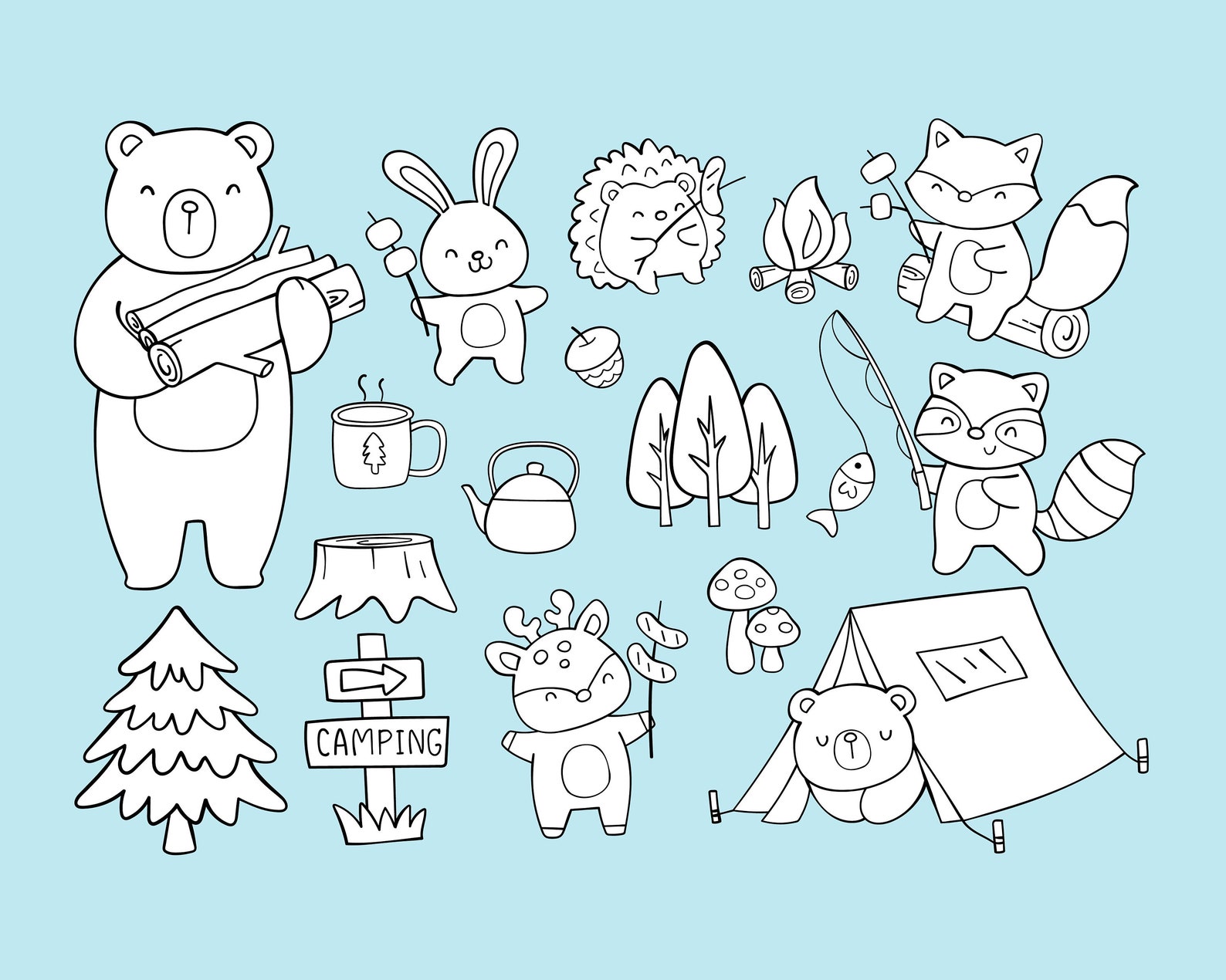 Animals Camping Digital Stamp Camping Party Clip Art Wild | Etsy