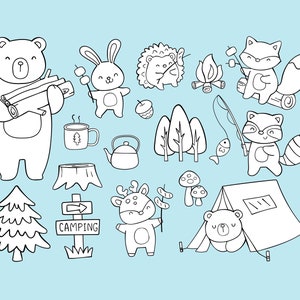 Animals Camping Digital Stamp Camping Party Clip Art Wild Animals ...