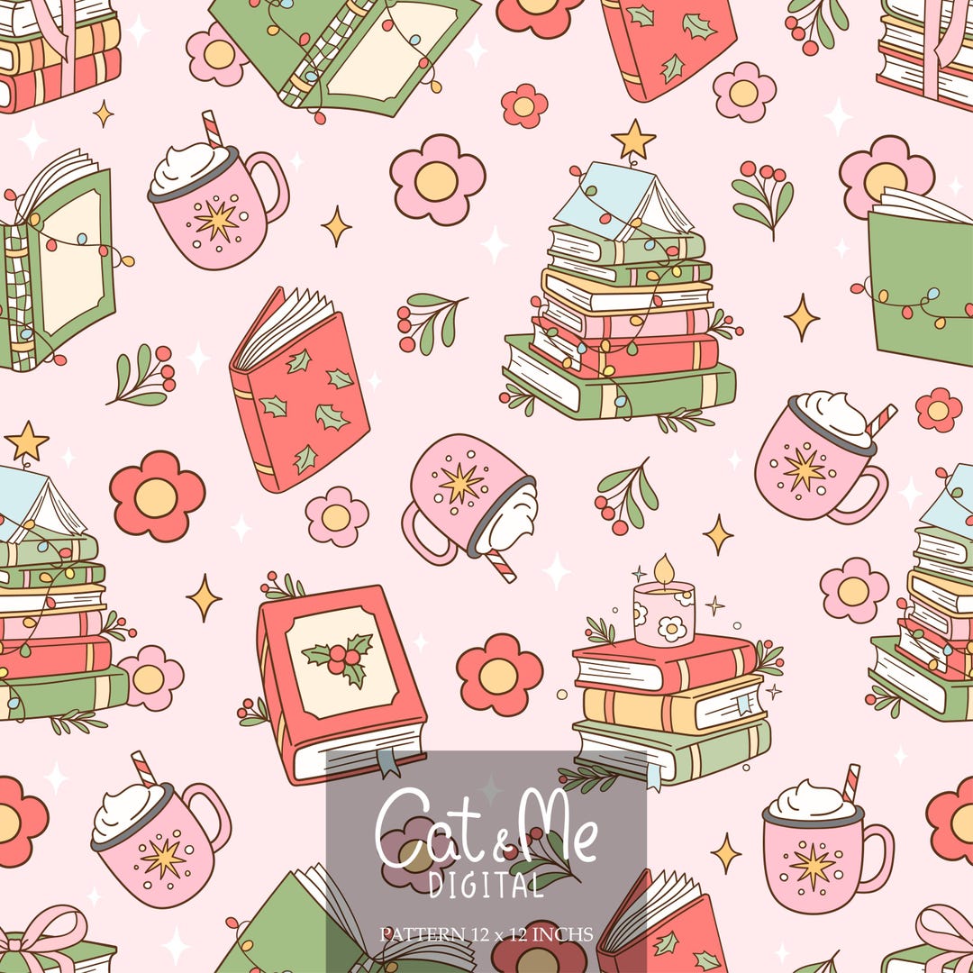 Christmas Bookish Seamless Pattern Bookish Repeating Pattern Cozy ...