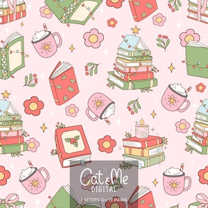 Christmas Bookish Seamless Pattern Bookish Repeating Pattern Cozy ...