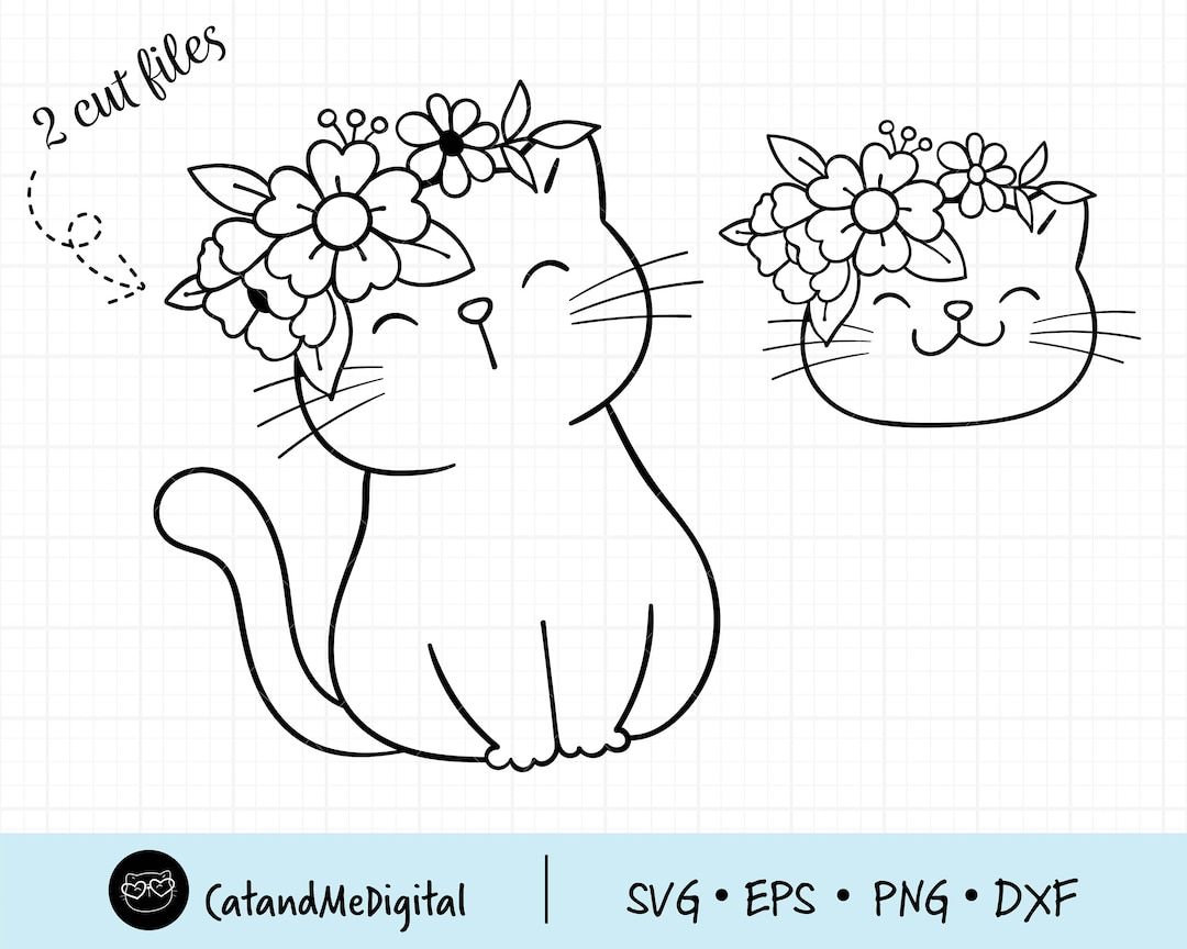 Floral Cat Svg Cat With Flower Crown Flower Svg Wildflower Cat Clipart ...