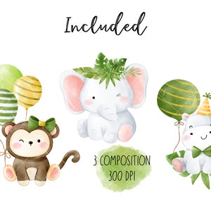 Watercolor Safari Party Clipart Jungle Animals Png Nursery Decor Art ...