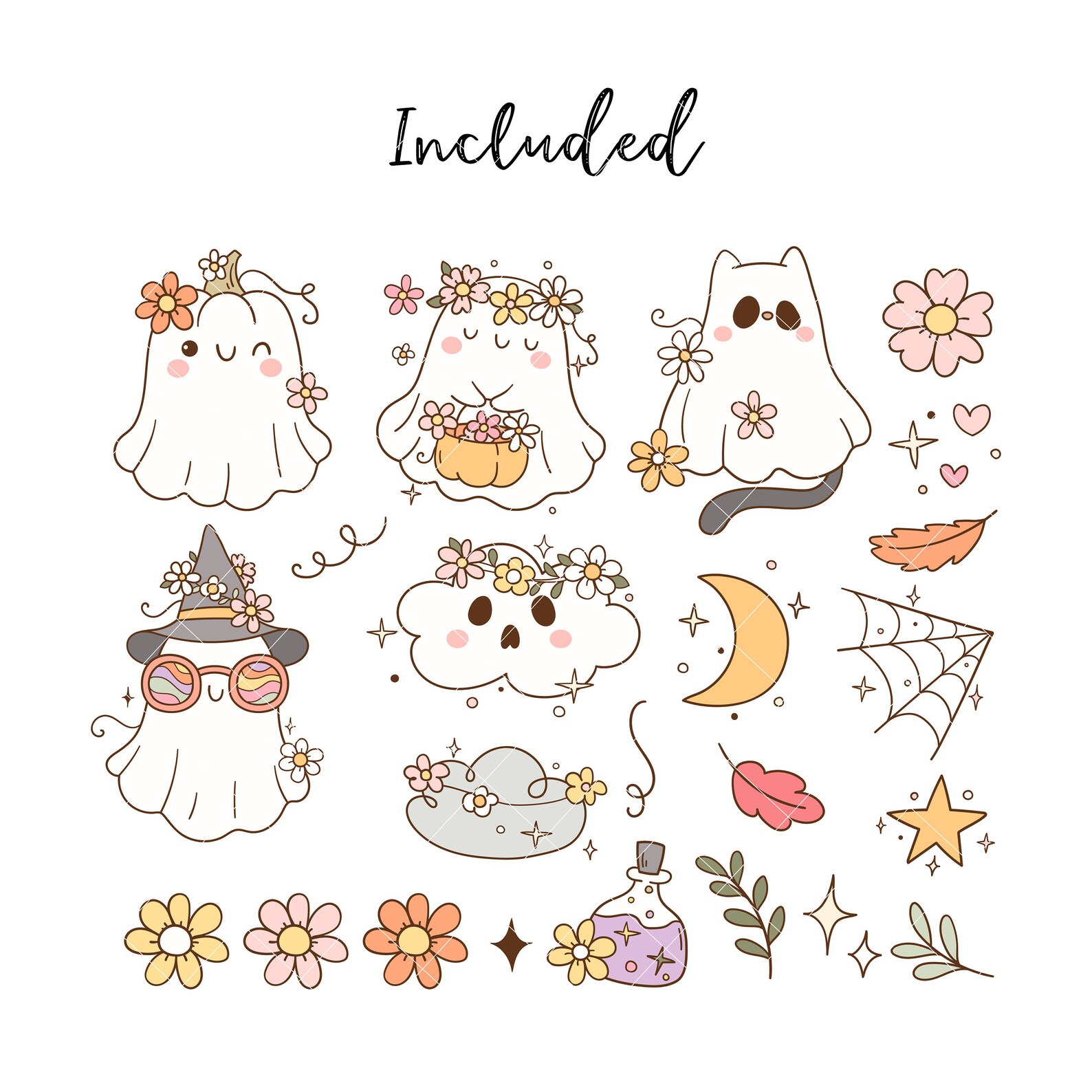 Retro Flower Ghost Clipart Halloween Clipart Spooky Girly Png Hippie ...