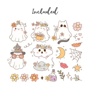 Retro Flower Ghost Clipart Halloween Clipart Spooky Girly Png Hippie ...