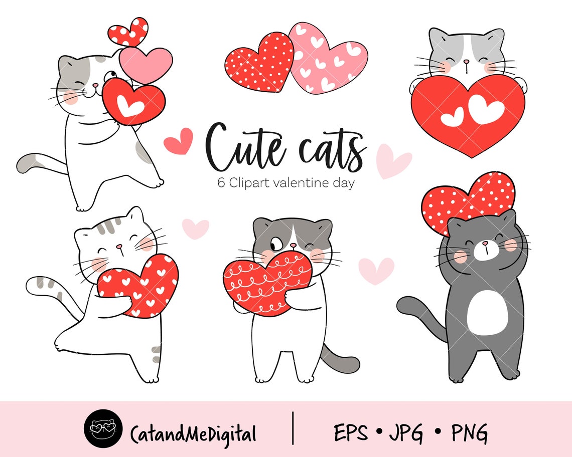 Valentine Cute Cat Clipart Valentine Clipart Valentine Love - Etsy