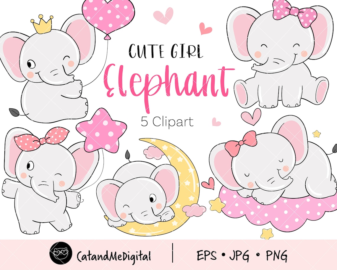 Cute Girl Elephant Clipart Baby Elephant Clipart Baby Shower - Etsy