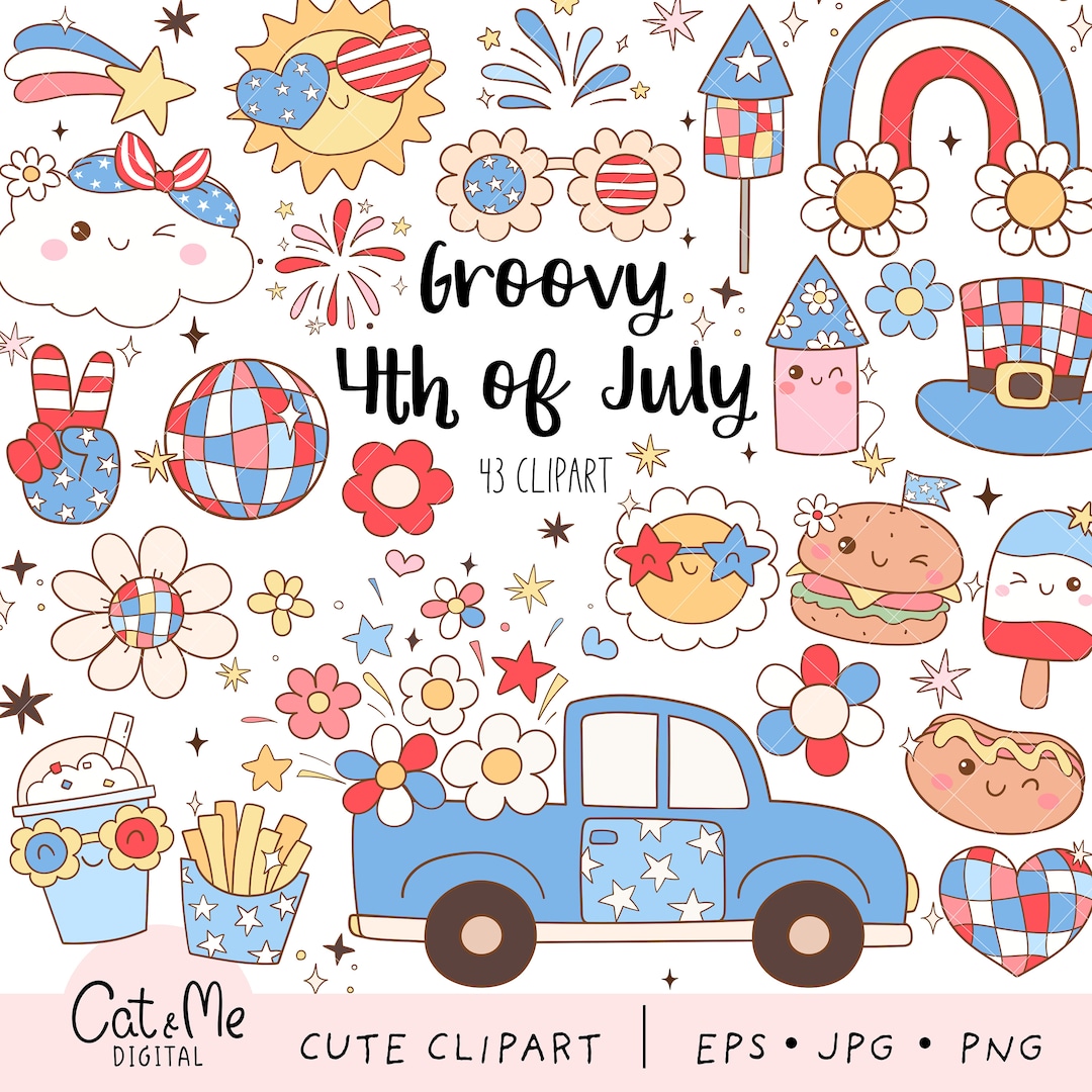 Groovy 4th of July Clipart Retro Fourth of July Png Hippie Patriotic ...