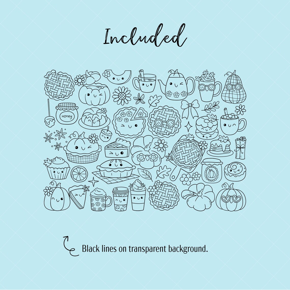 Doodle Pumpkin Spice Digital Stamp Autumn Treats Coloring Outline ...