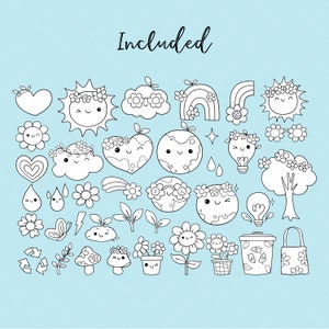 Retro Earth Day Digital Stamp Outline Earth Day Png Groovy Flower Power ...