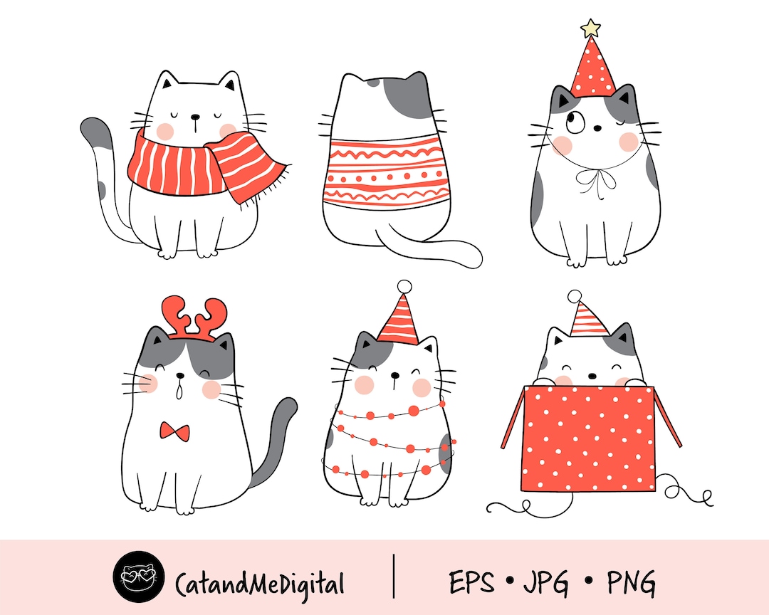 Clip Art Funny Cat in Christmas,merry Christmas.happy Cats Digital ...