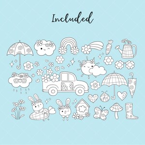 Groovy Spring Digital Stamp Doodle Outline Coloring Retro Spring ...