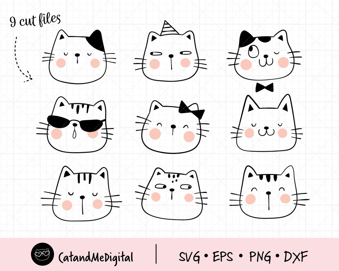 Face Cat SVG Cat Cut File Doodle Cat Svg Funny Cat Cat Clipart Draw Cat ...
