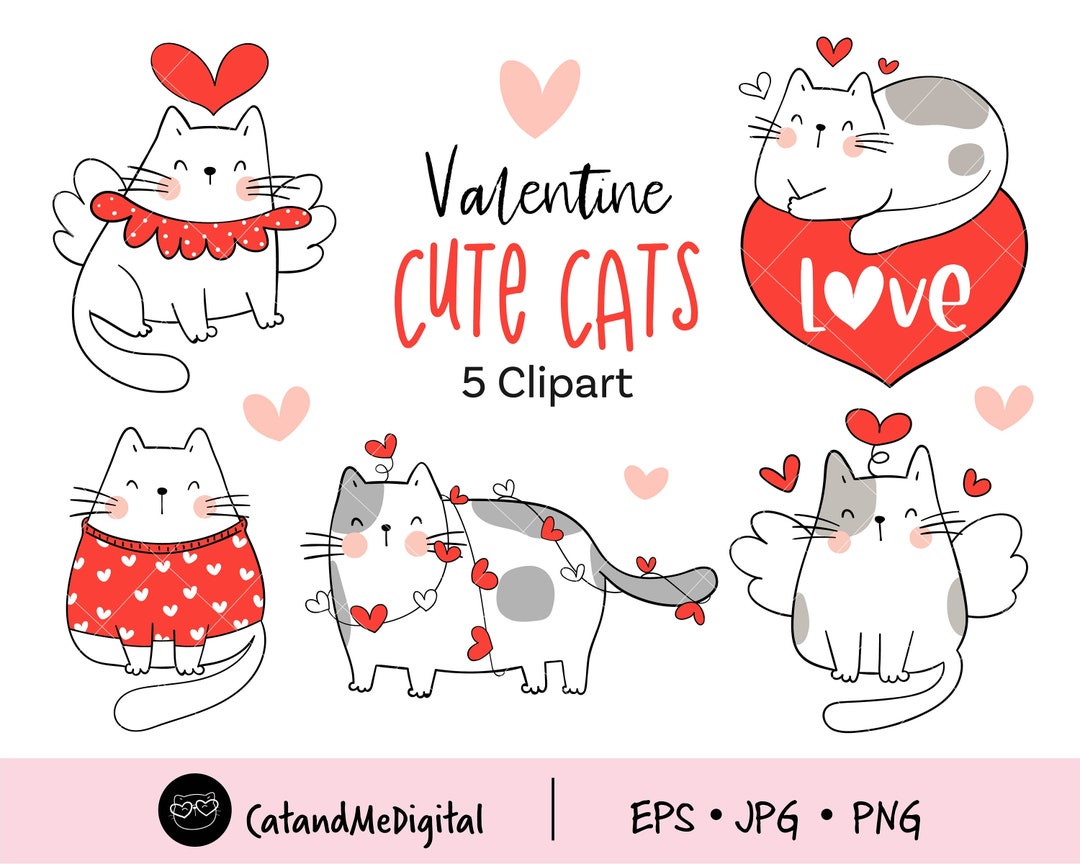 Cute Cat Valentine Clipart Valentine Love Love Clipart Romantic Clipart ...