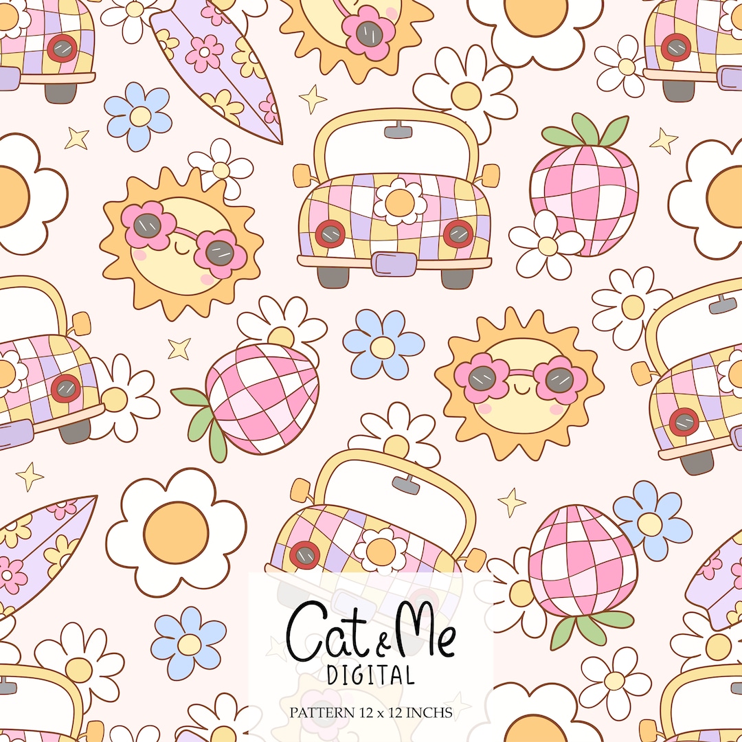 Doodle Groovy Summer Pattern Retro Summer Seamless Summer Repeating ...