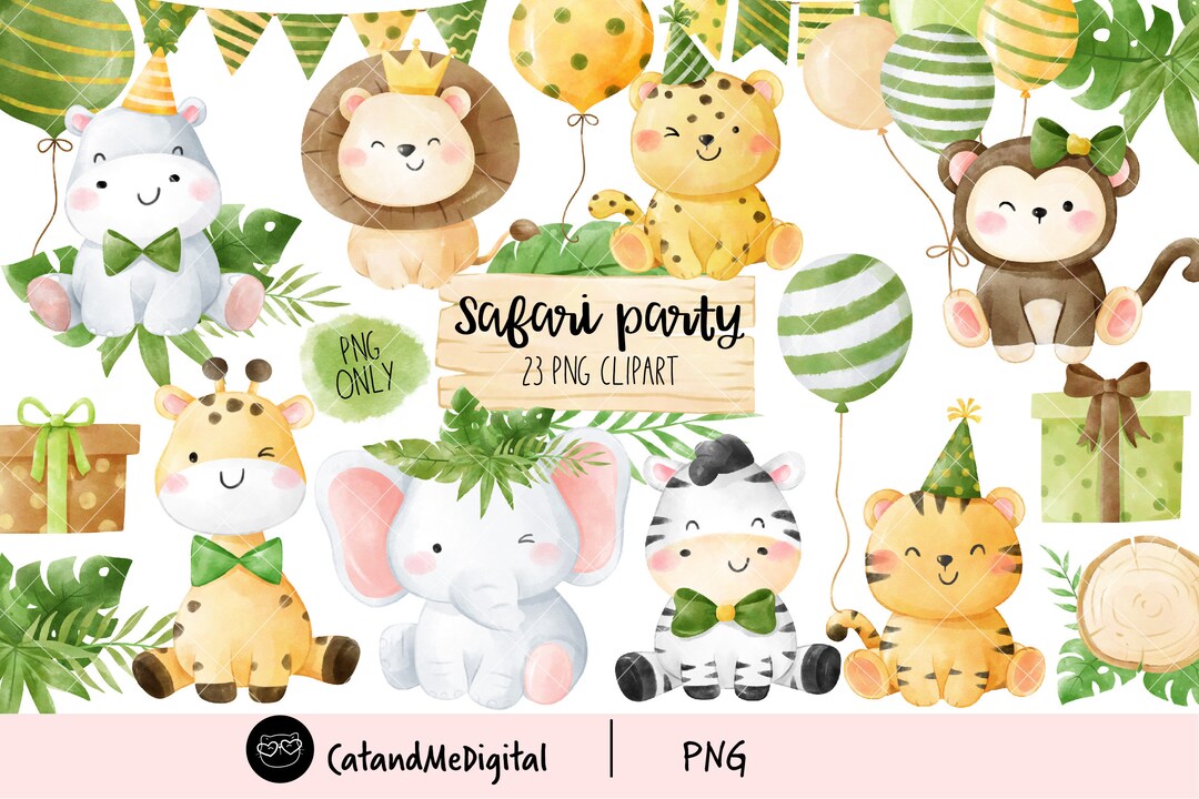 Watercolor Safari Party Clipart Jungle Animals Png Nursery Decor Art ...